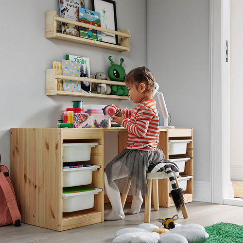 TROFAST - desk with storage boxes, light white stained pine/white white ...