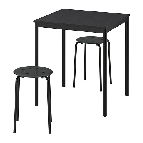 MARIUS/SANDSBERG - table and 2 stools, black black/black, 67x67 cm ...