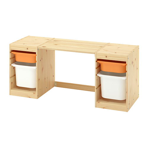 TROFAST - desk with storage boxes, light white stained pine/white white ...