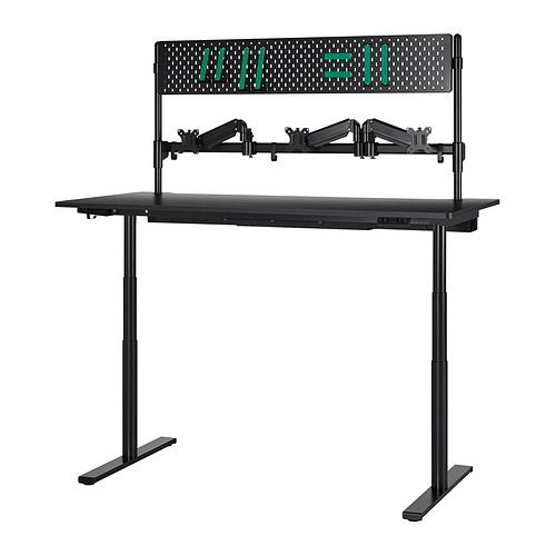 MÅLOMRÅDE - gaming desk sit/stand, with monitor arms/electric black ...