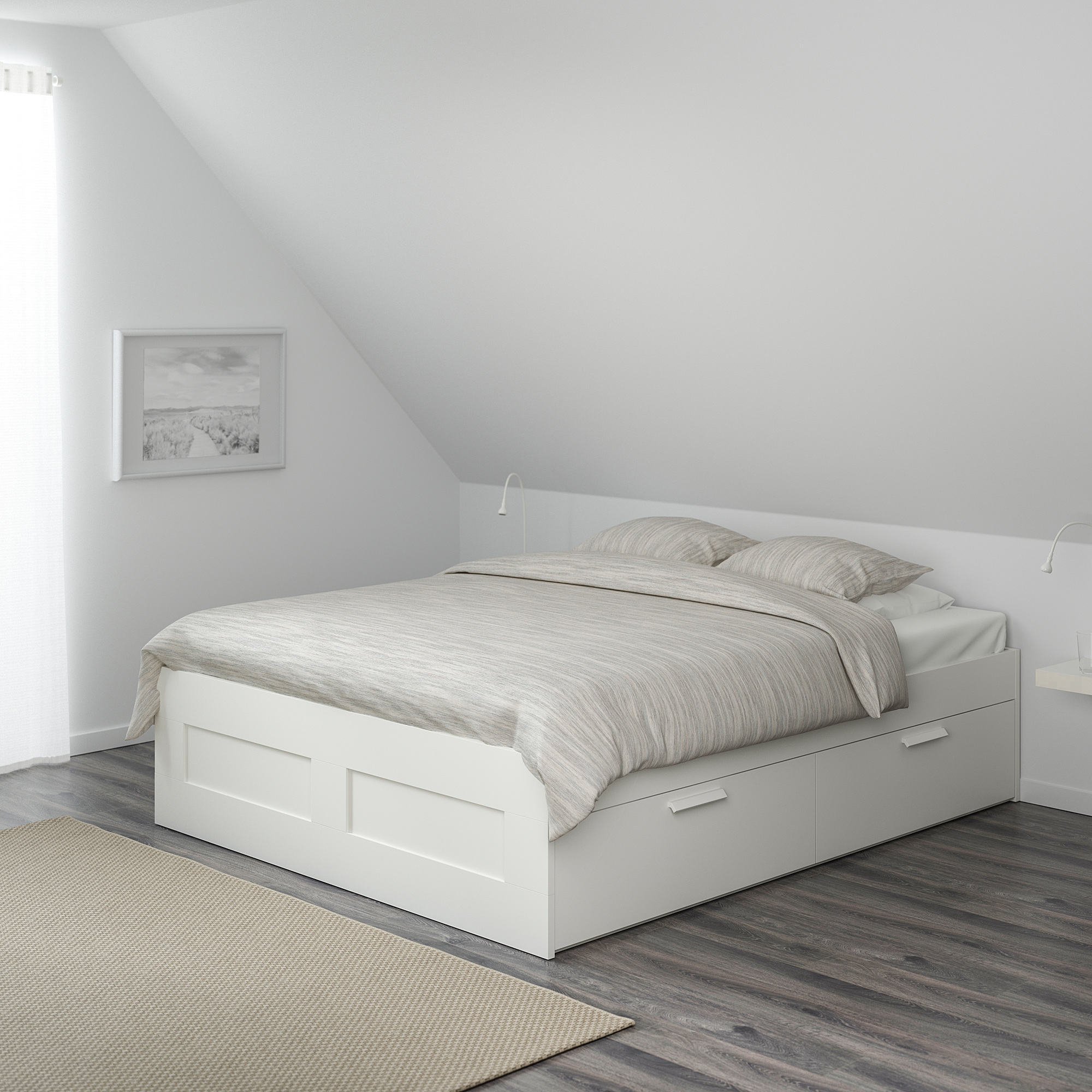 BRIMNES - bed frame with storage, white/Luröy, queen | IKEA Hong Kong ...