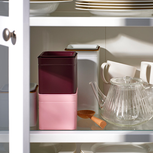 BLOMNING - tin with lid, brown-red/pink for coffee/tea, 10x10x10 cm ...