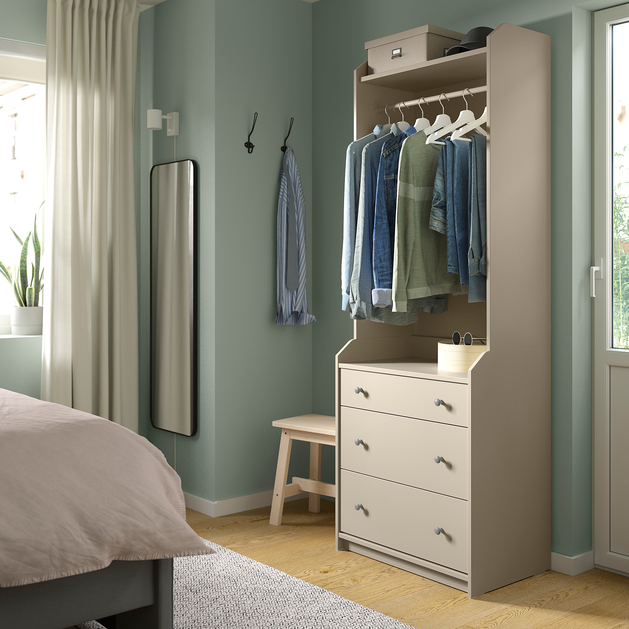 HAUGA - open wardrobe with 3 drawers, beige | IKEA Hong Kong and Macau