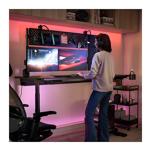 MÅLOMRÅDE - gaming desk sit/stand, with monitor arms/electric black ...
